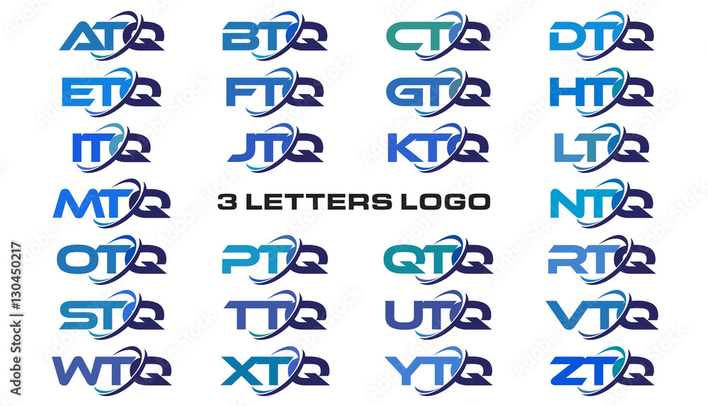 3 letters modern generic swoosh logo ATQ, BTQ, CTQ, DTQ, ETQ, FTQ, GTQ ...