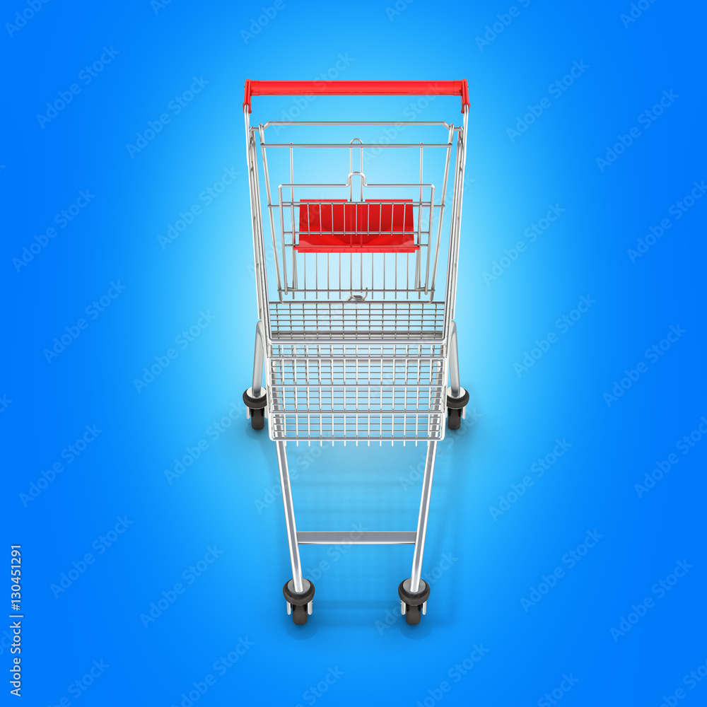 supermarket shopping cart front view on blue gradient background Stock ...