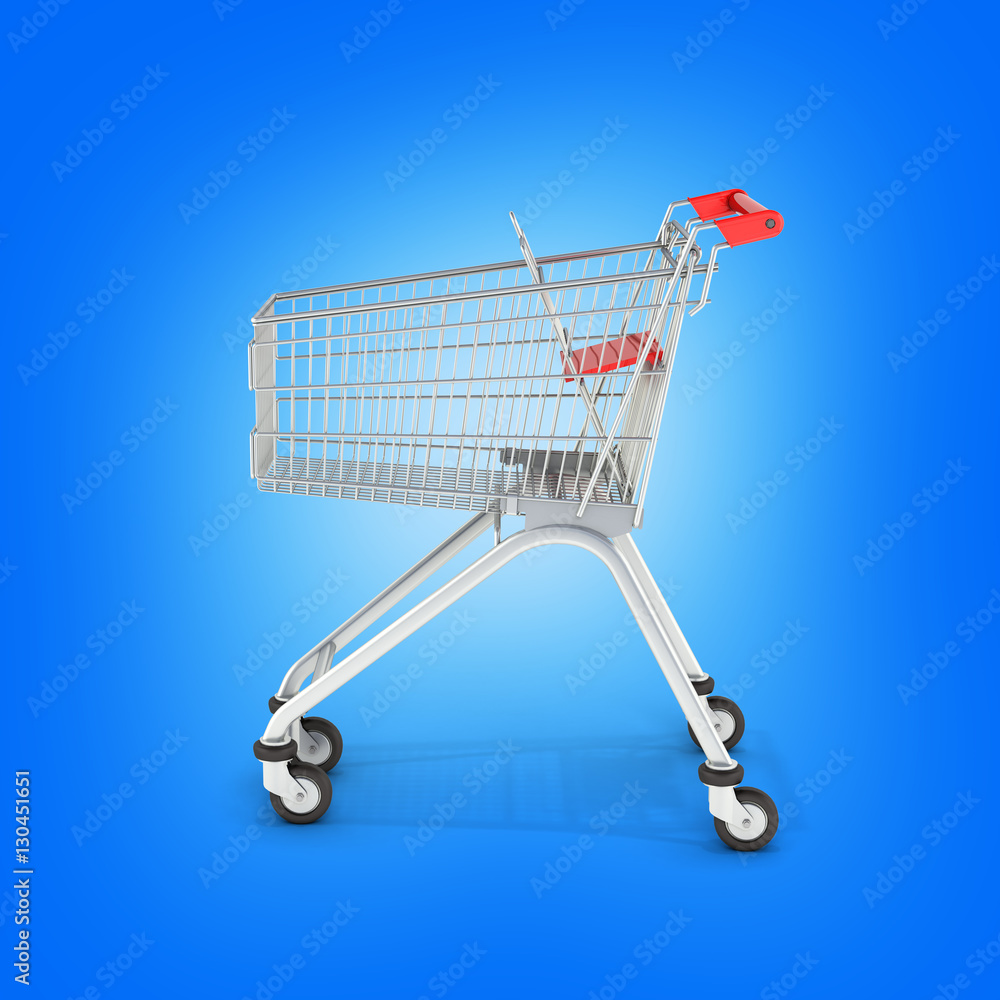 supermarket shopping cart side view on blue gradient background Stock ...