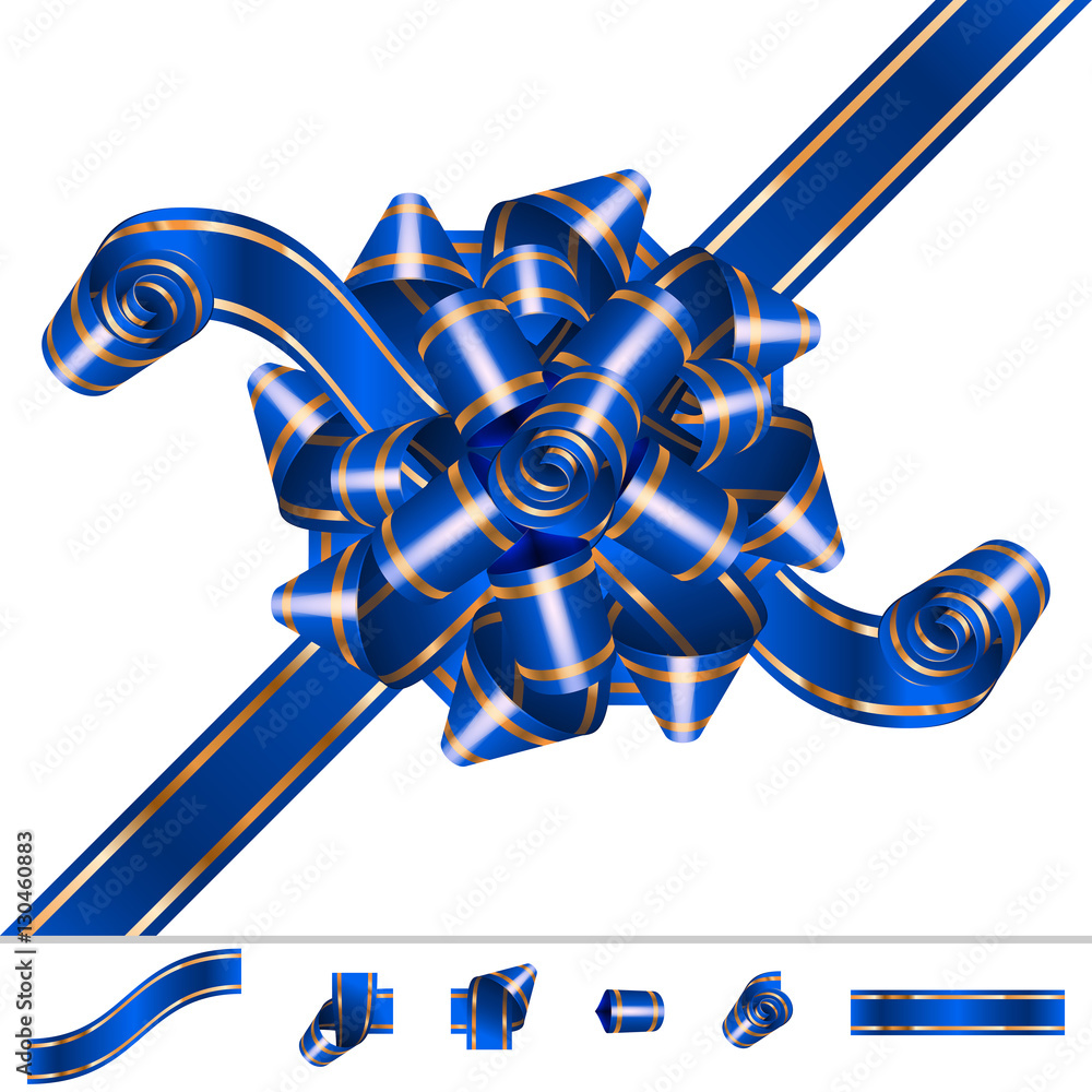 Bow knot with ribbon; Vector set of elements; Blue Version; Eps10 Stock ...