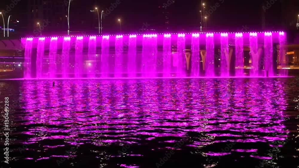 Illuminated Waterfall at the Sheikh Zayed Bridge in Dubai. The ...