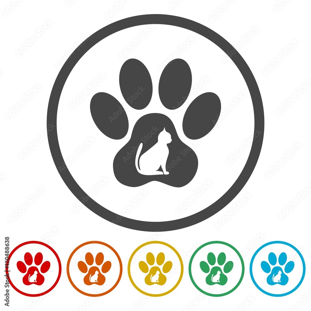 Cat Paw Print icons set Stock Vector | Adobe Stock