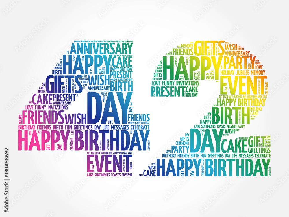 Happy 42nd birthday word cloud collage concept Stock Vector | Adobe Stock