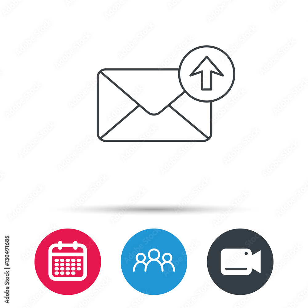 Mail outbox icon. Email message sign. Upload arrow symbol. Group of ...
