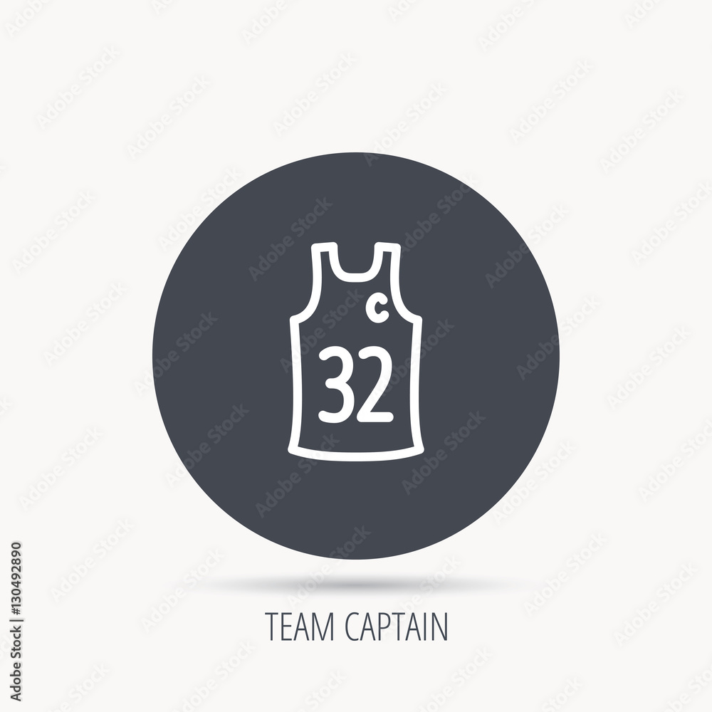 Team captain icon. Basketball shirt sign. Sport clothing symbol. Round ...