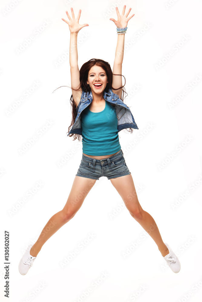 Full length portrait of a young beautiful e girl wearing a sho Stock ...