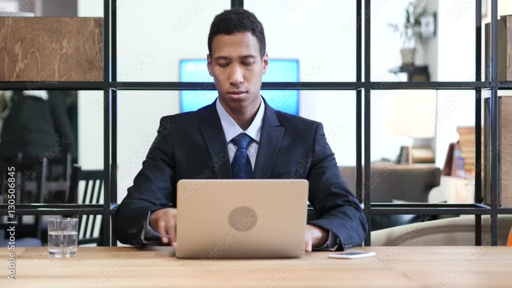 Black Businessman Opening, typing and closing Laptop Stock Video ...