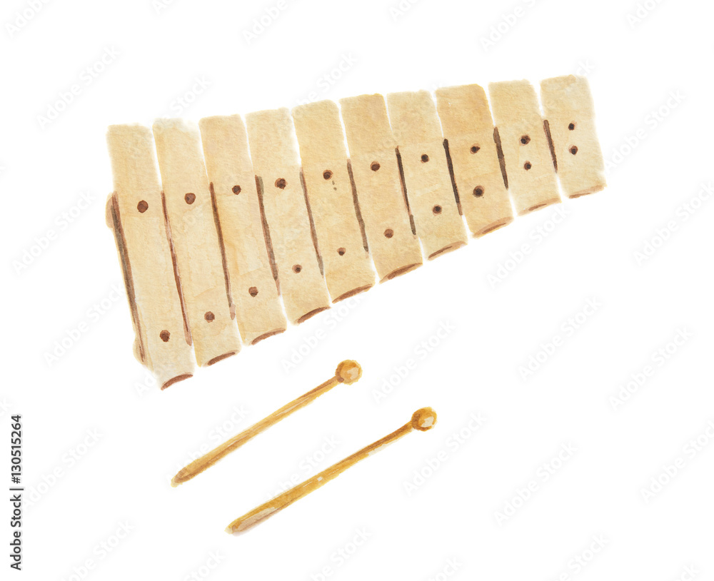 Isolated watercolor xylophone on white background. Musical instrument ...