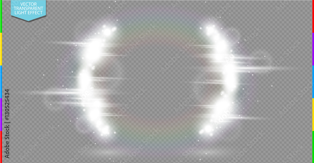 Abstract luxury white vector light flare semicircle and spark light effect. Glowing brackets ...