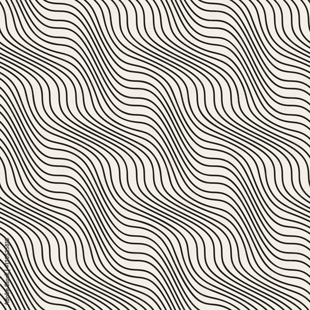 Wavy Ripple Stripes. Vector Seamless Black and White Pattern. Stock ...