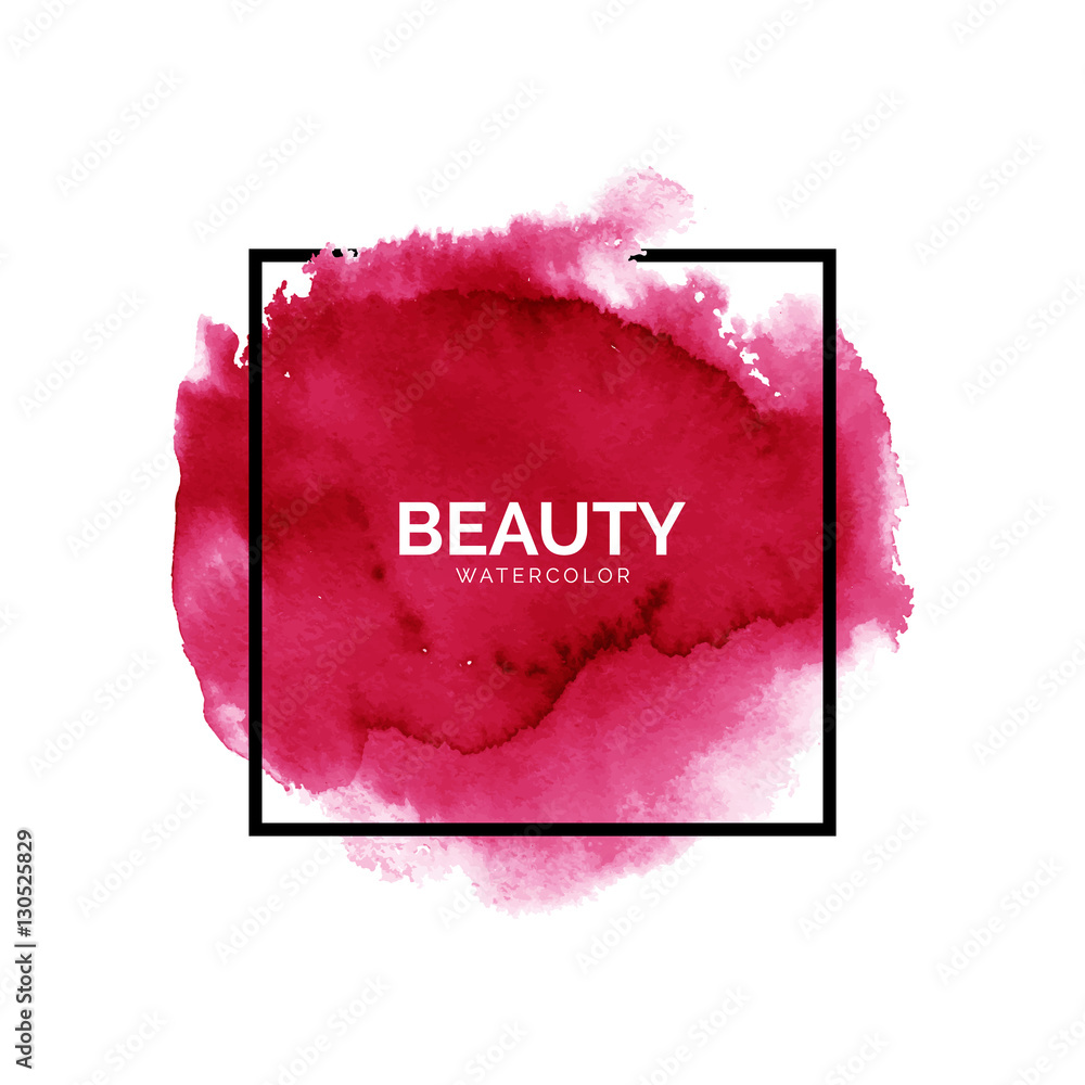 Abstract watercolor red spot with square frame, hand painted ...