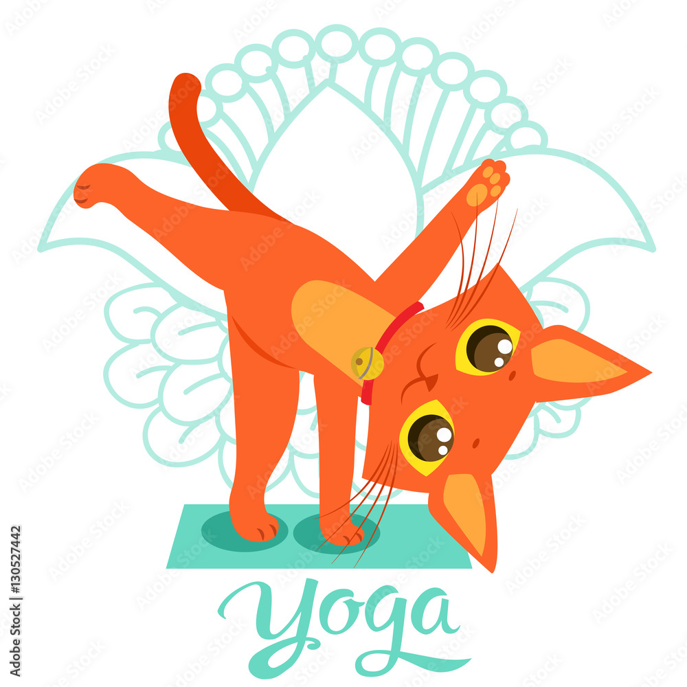 Cartoon Funny Cat Icons Doing Yoga Position. Yoga Cat Pose. Yoga Cat ...