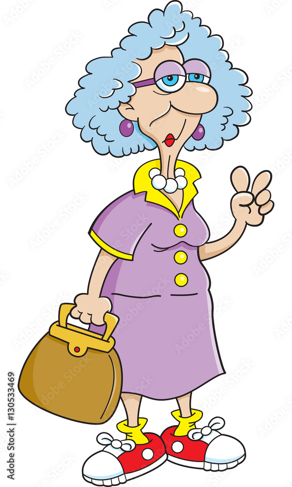 Cartoon illustration of an old lady giving the peace sign. Stock Vector ...