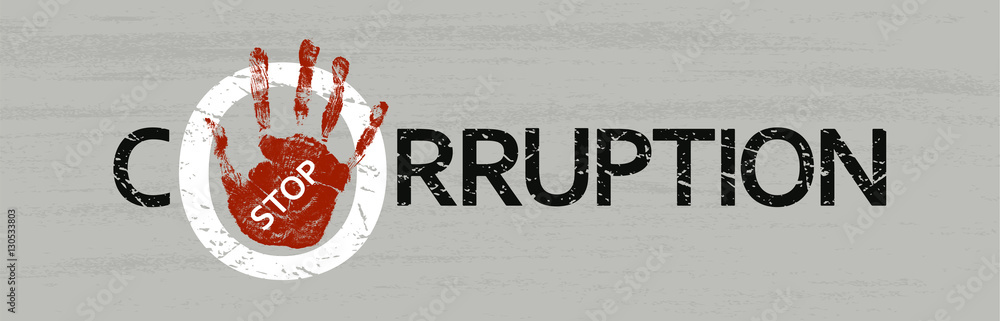 Stop corruption. Vector flat illustration. Stamp with text stop ...