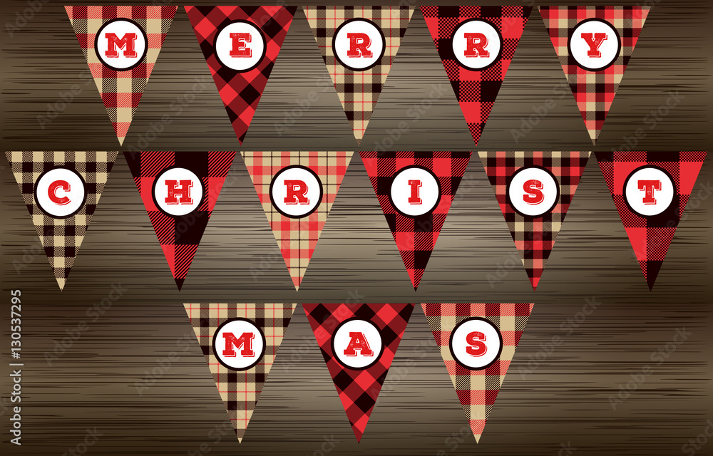 Lumberjack MERRY CHRISTMAS Banner in Red, Black and Beige Buffalo Check ...