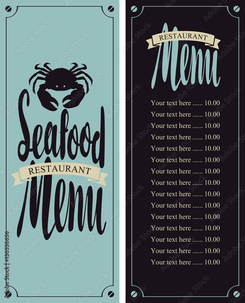 vector menu for seafood restaurant with a picture of crab and Price ...