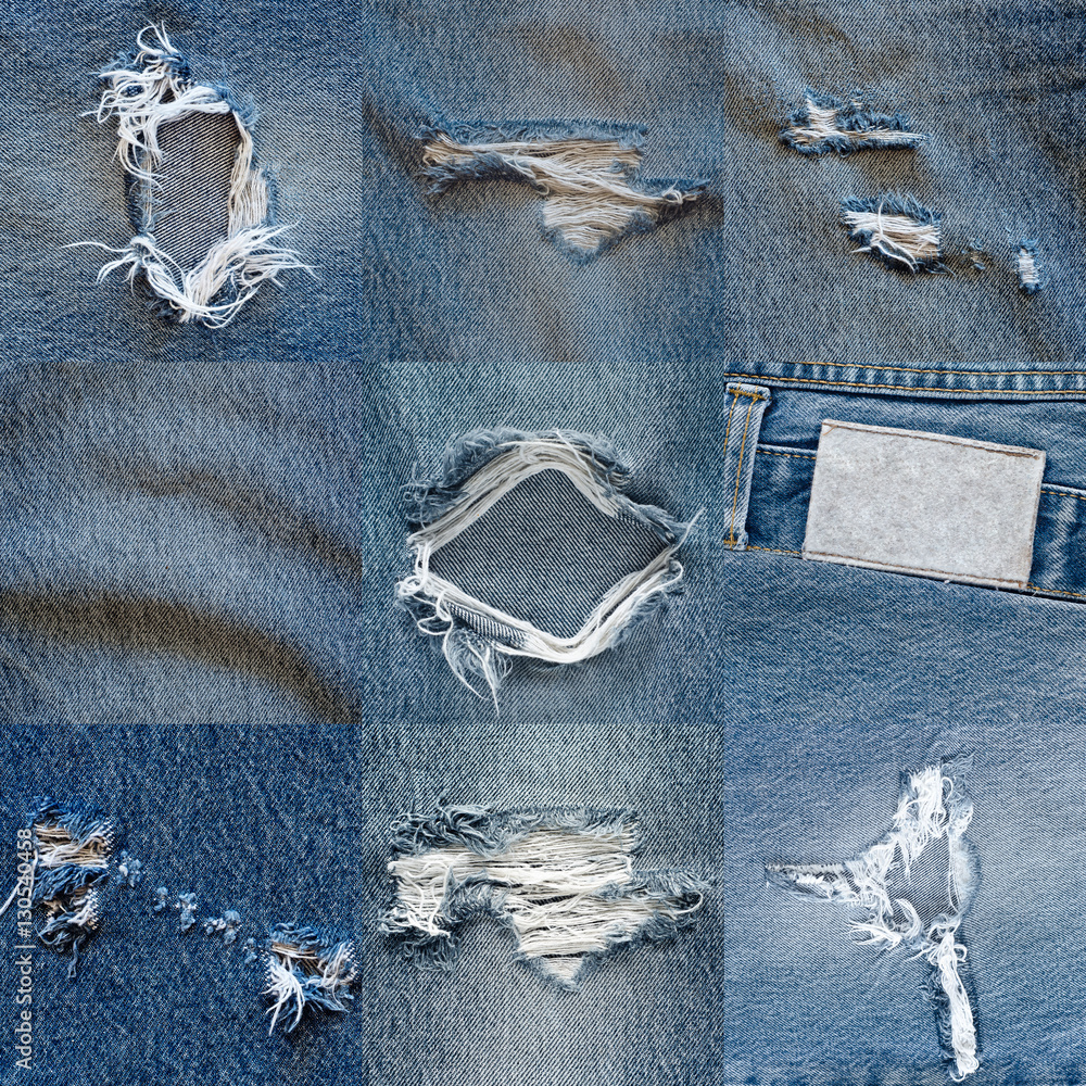 Jeans background texture,set of textures ripped jeans. Stock Photo ...