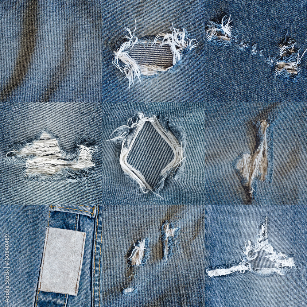 Jeans background texture,set of textures ripped jeans. Stock Photo ...