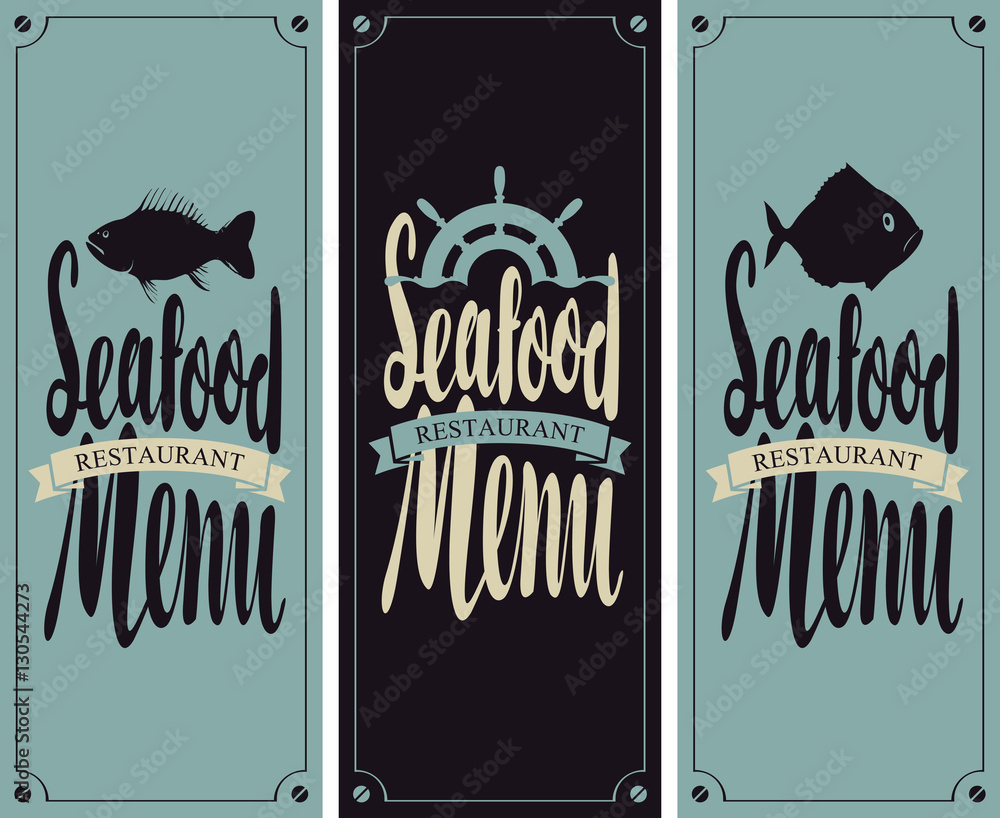 vector set cover menu for seafood restaurant with a picture of fish and ...