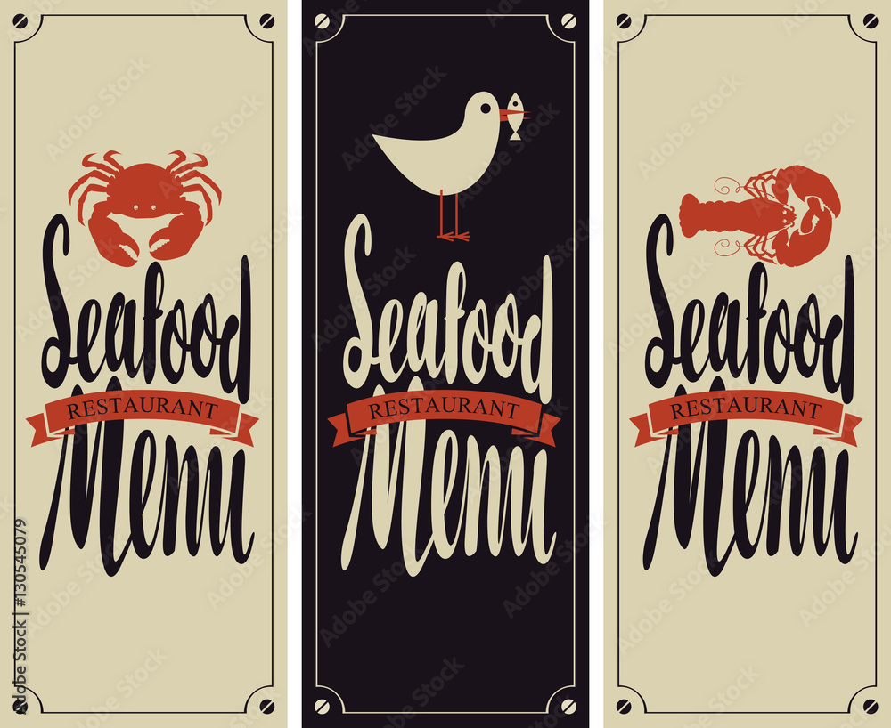 vector set cover menu for seafood restaurant with a picture of crab ...
