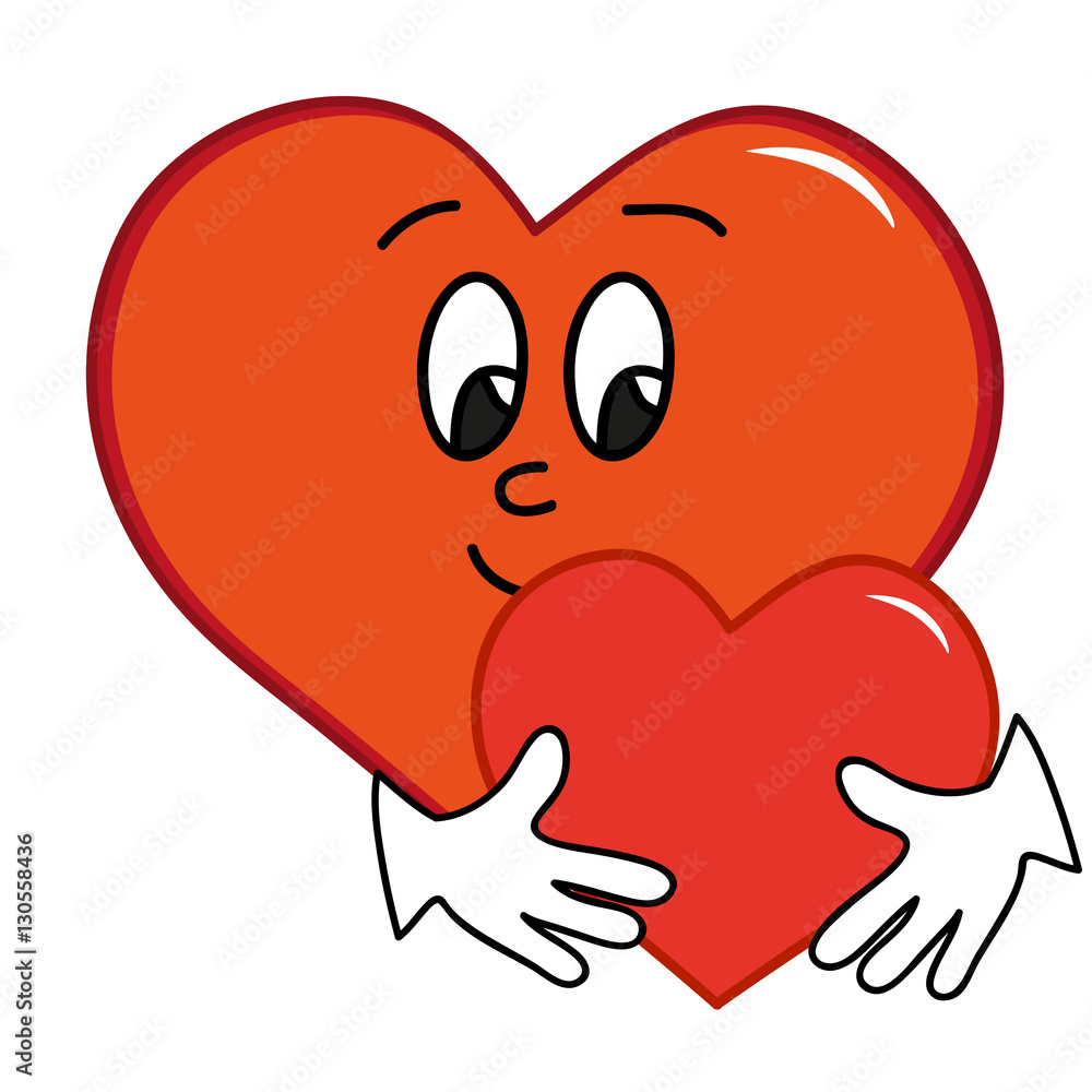 Hand drawn illustration of cartoon face design, heart shape and Stock ...