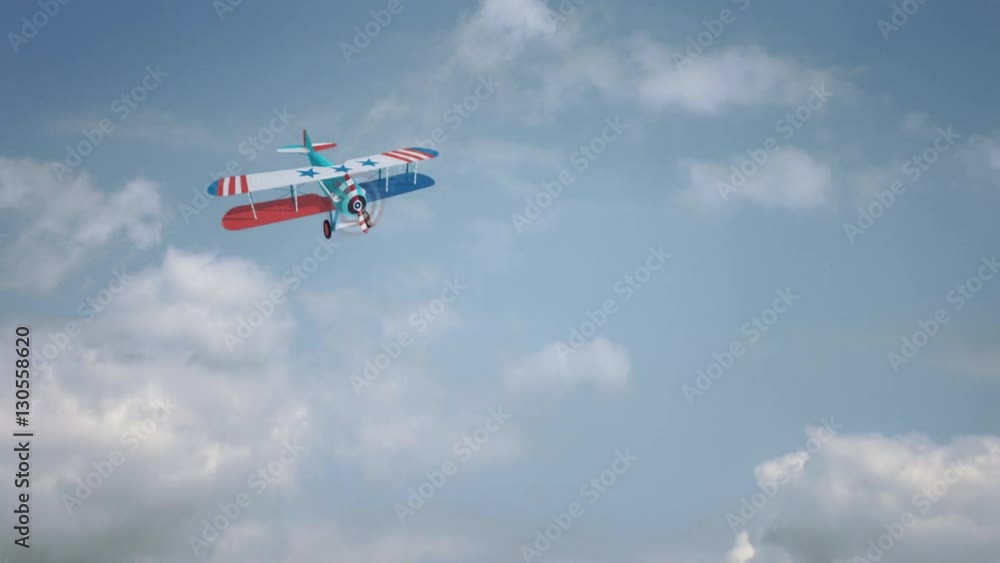 Biplane from World War with colors of flag of United States. Model ...