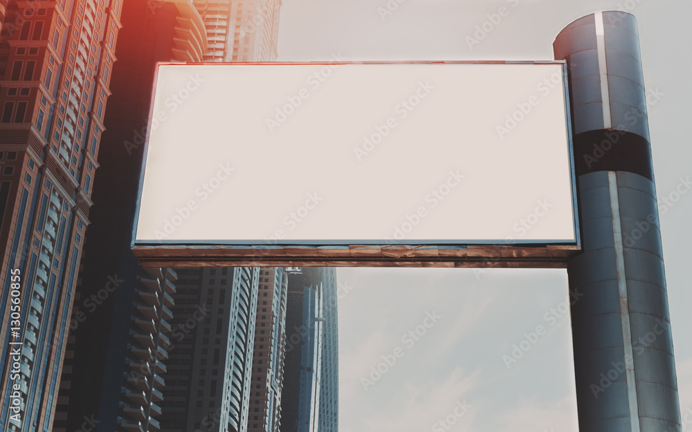 Mock up of blank horizontal white advertising billboard in Dubai with ...