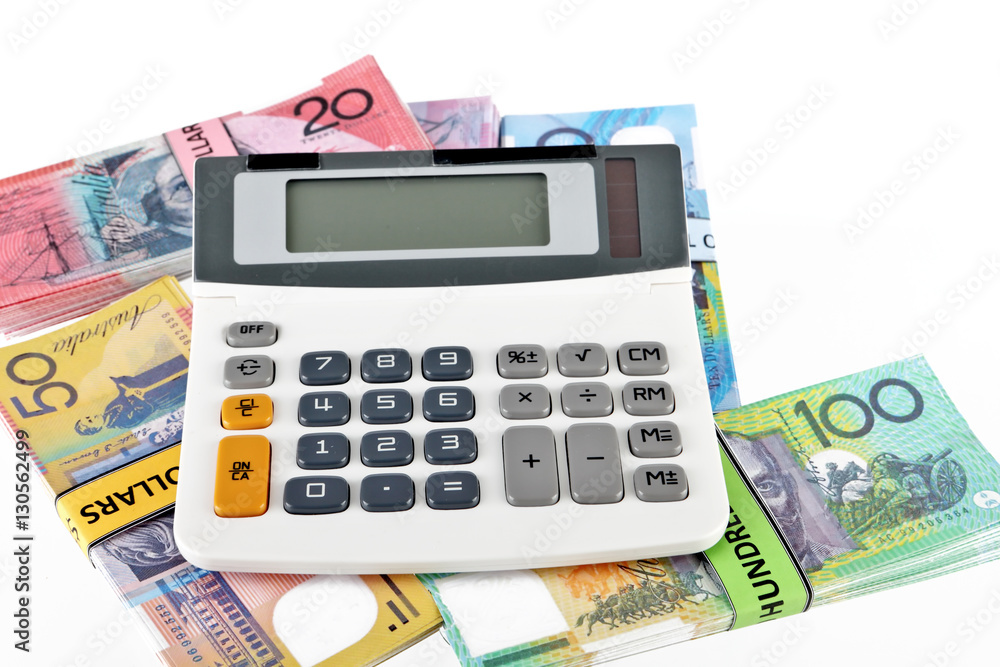 Counting money with calculator Stock Photo | Adobe Stock