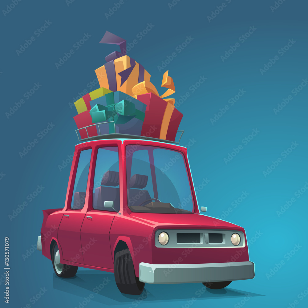 Cartoons car with Christmas presents Stock Vector | Adobe Stock