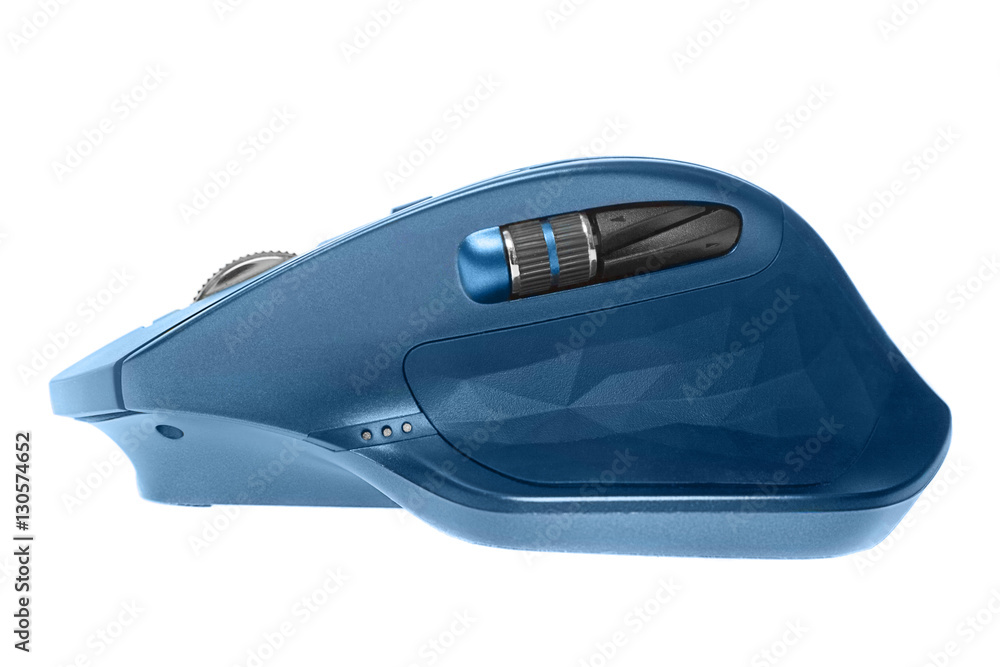 Wireless computer mouse. Blue color. Isolated on white background Stock ...
