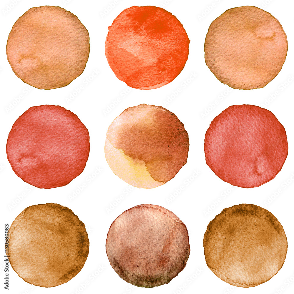 Watercolor circles collection vinous and red colors. Stains set ...