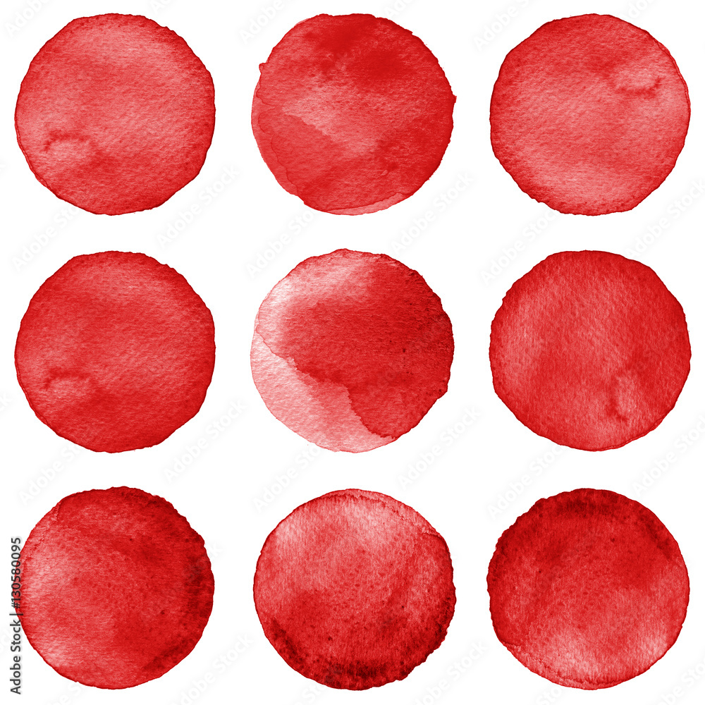 Watercolor circles collection vinous and red colors. Stains set ...