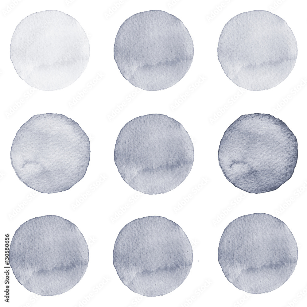 Watercolor circles collection gray colors. Stains set isolated on white ...