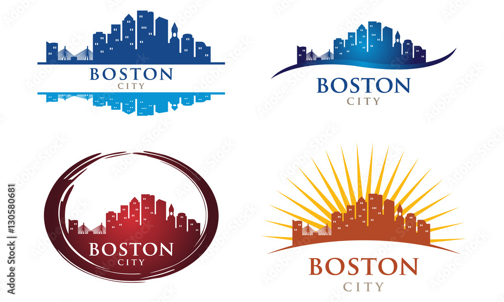 Boston Massachusetts City Building Panorama Landmark Logo Collection ...
