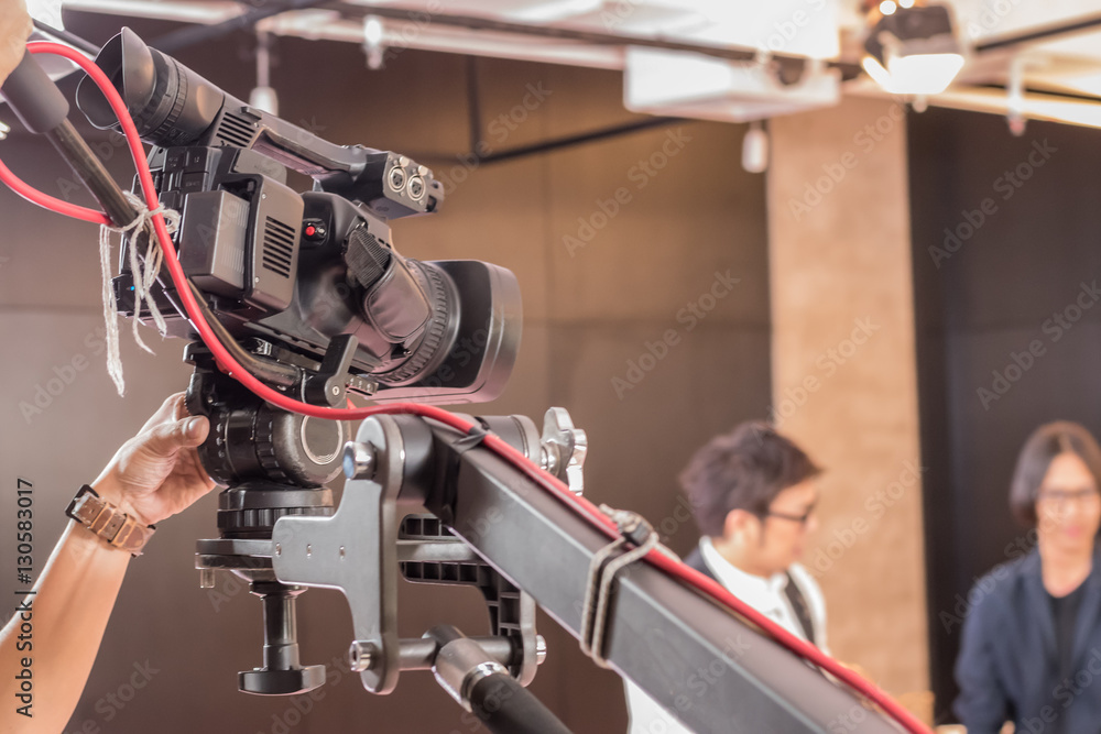 man use digital video camera with lens equipment in professional Stock ...