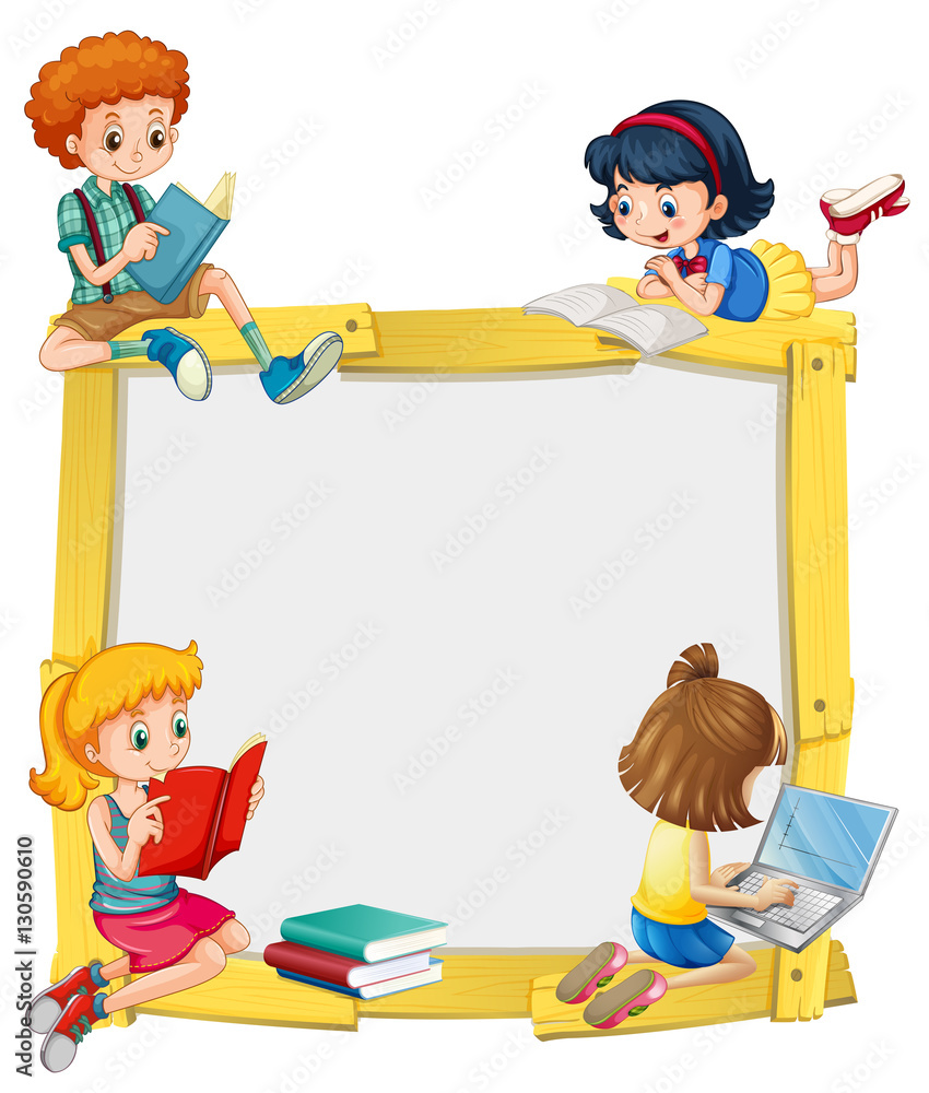 Border design with kids reading and doing homework Stock Vector | Adobe ...