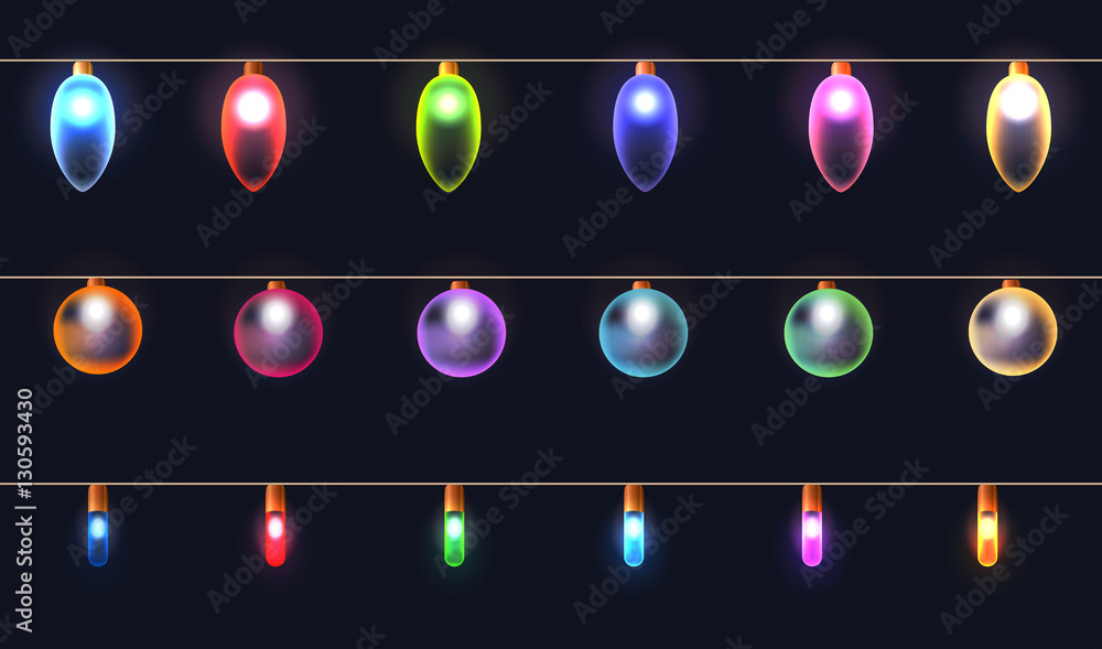 Seamless borders of different lamp garlands. Vector element for your ...