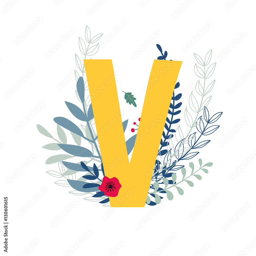 Floral alphabet, letter v Stock Vector | Adobe Stock