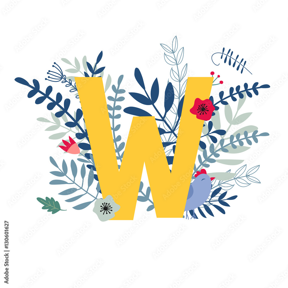 Floral alphabet, letter w Stock Vector | Adobe Stock