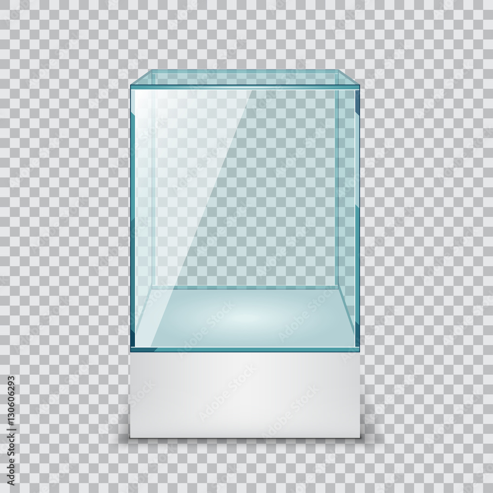 Empty glass showcase, display box on transparent background vect Stock ...