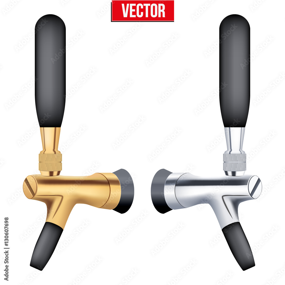 Classic Beer tap gold and silver color. Draft Beer Equipment. side view ...