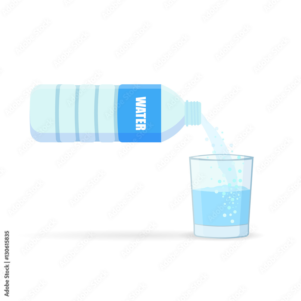 pouring water into glass from a bottle isolated white background ...