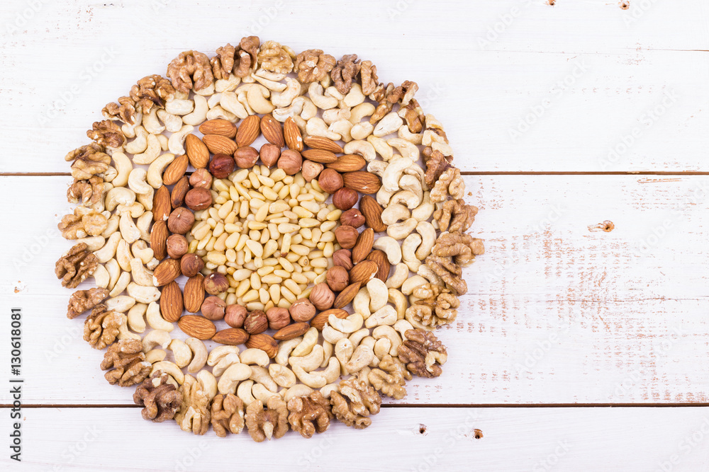 Assorted nuts in the form of circle Stock-Foto | Adobe Stock