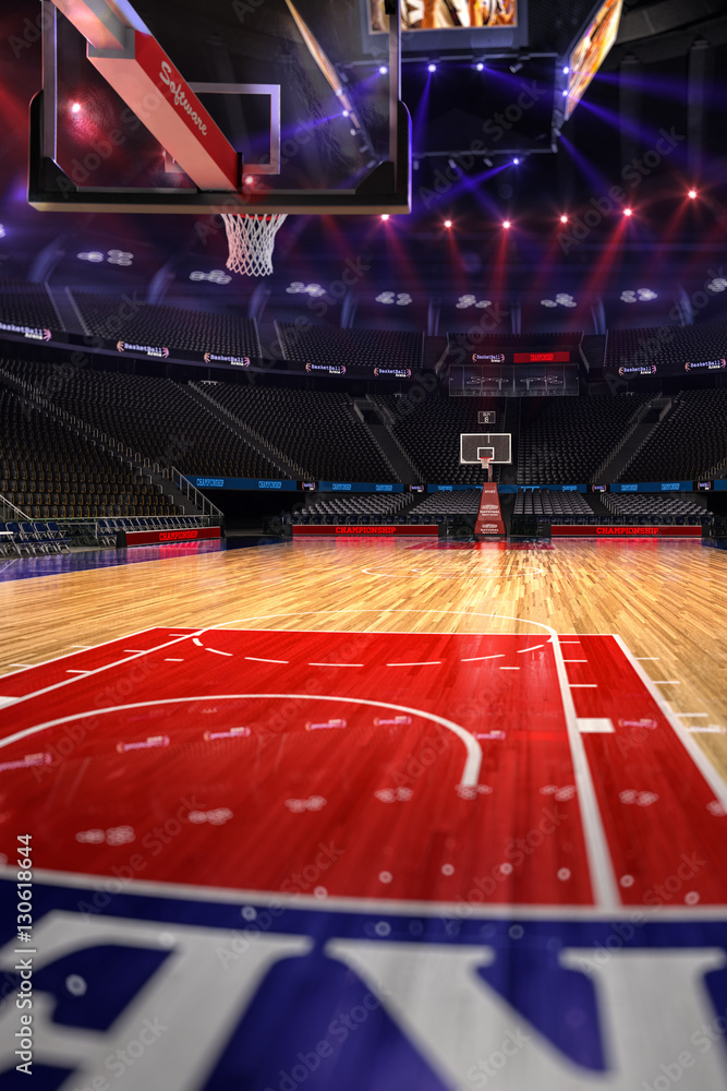 Basketball court. Sport arena.Photoreal 3d render background. blured in ...