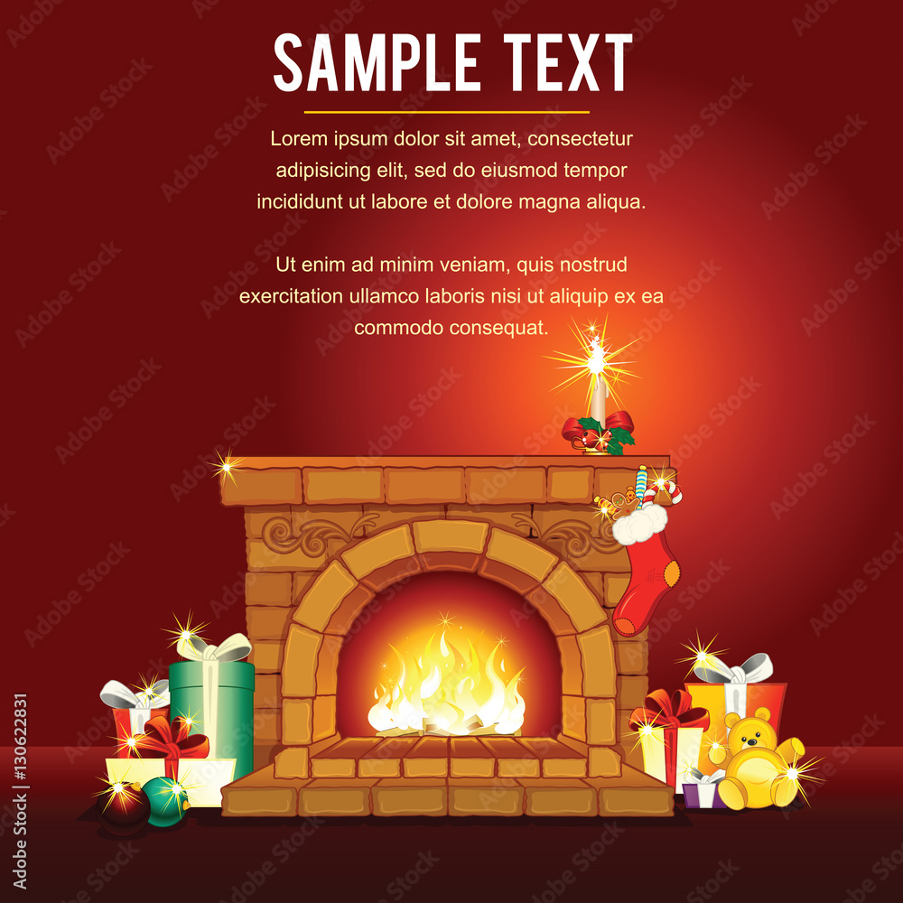 Christmas card with Decorated Fireplace. Vector Stock Vector | Adobe Stock