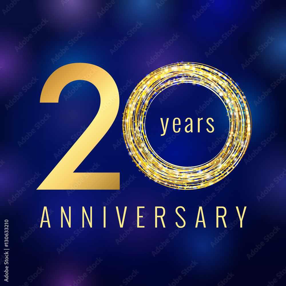 Anniversary 20 years golden vector logo. Birthday greeting card with ...