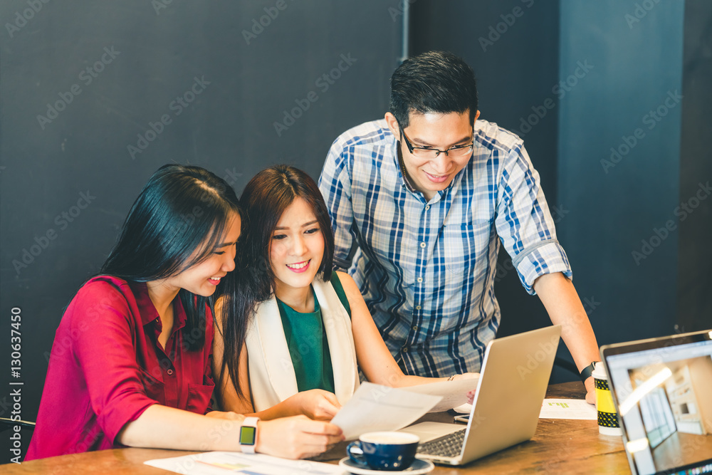 Group of young Asian business colleagues or college students in team ...