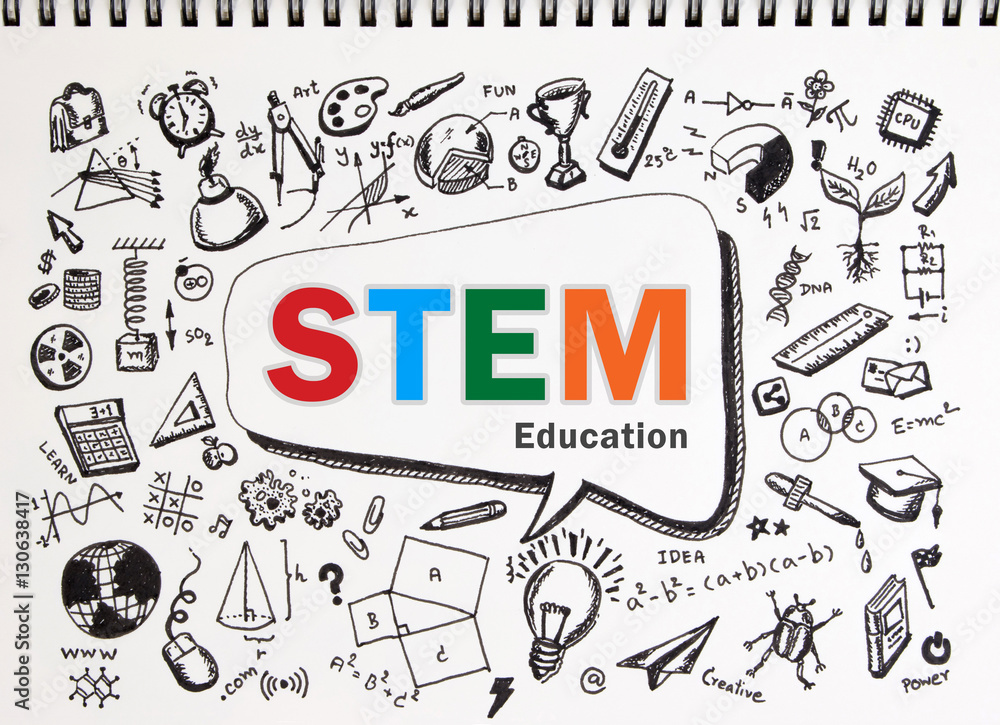 Doodle of STEM education background. STEM - science, technology ...