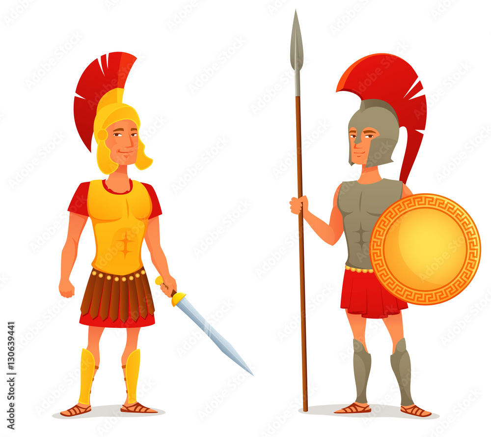 cartoon illustration of ancient Roman and Greek soldier Stock Vector ...