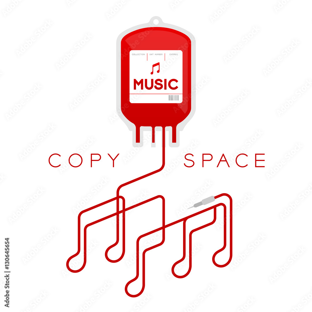 Blood bag type music red color and music note shape made from cord ...
